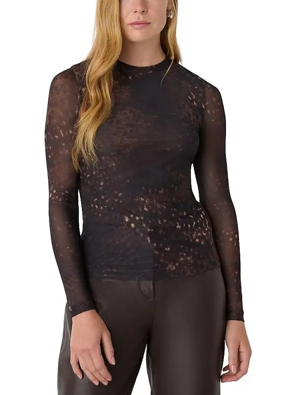 Whistles Spotted Animal Mesh Top - Brown/multi