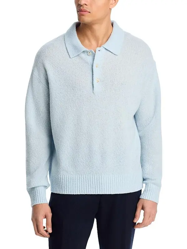 BOSS Relaxed Fit Wool Polo Sweater - Open Blue