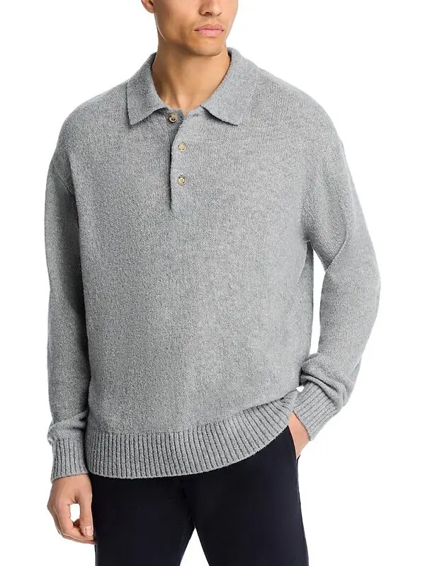 BOSS Relaxed Fit Wool Polo Sweater - Silver