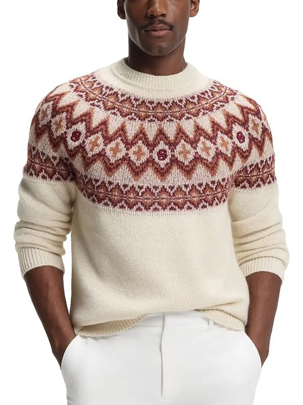 BOSS Hisle Relaxed Fit Fair Isle Sweater - Open White