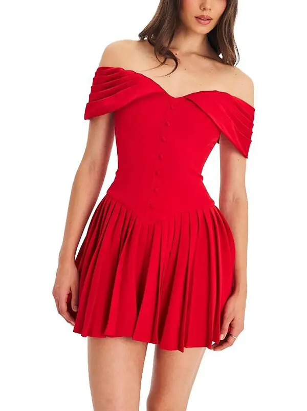 MISS CIRCLE Off-shoulder Mini Dress - Red