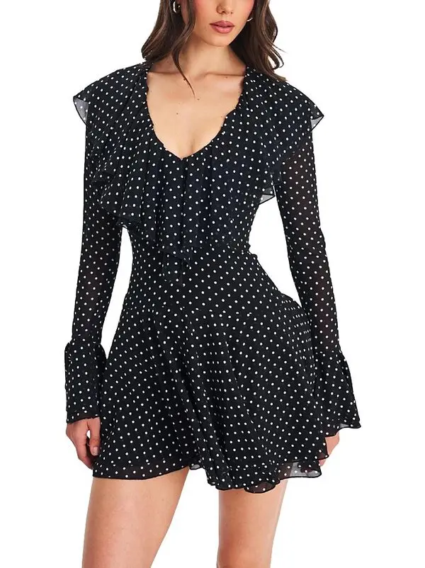 MISS CIRCLE Chiffon Polka Dot Ruffled Mini Dress - Black