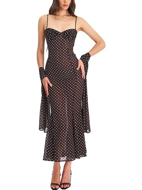 MISS CIRCLE Yadira Polka Dot Chiffon Maxi Dress - Brown