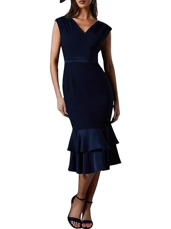 Coast Satin Back Crepe Peplum Dress - Navy