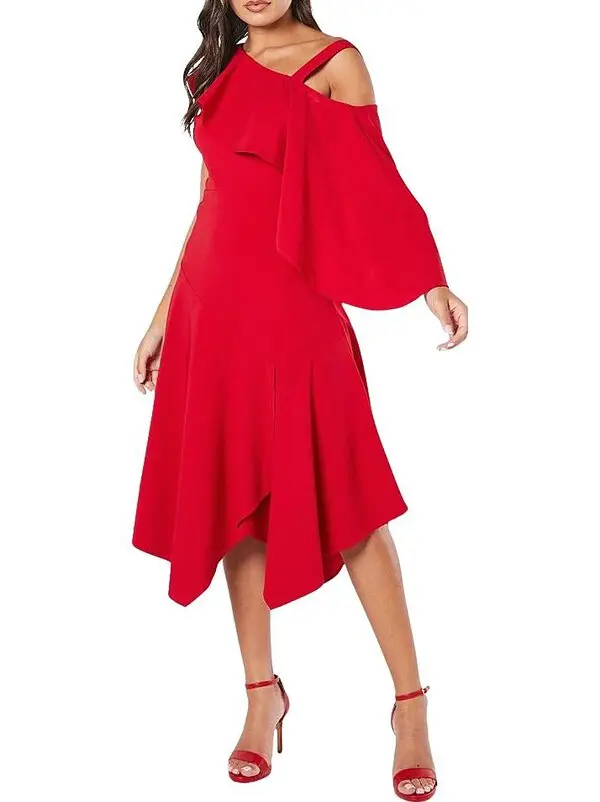 Coast One Shoulder Ruffle Crepe Midi Dress - Red