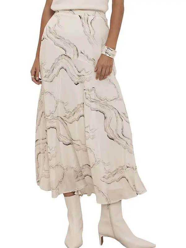 Mint Velvet Printed Midi Skirt - Cream