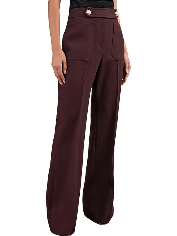 REISS Petite Lily Occasion Flare Trousers - Burgundy