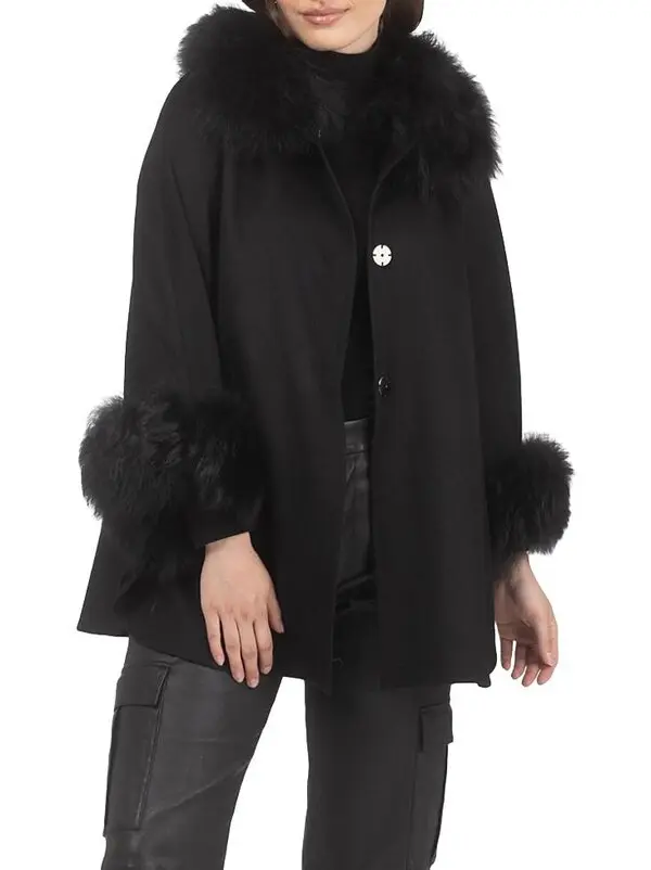 Gorski Wool Cape With Lamb Trim - Black