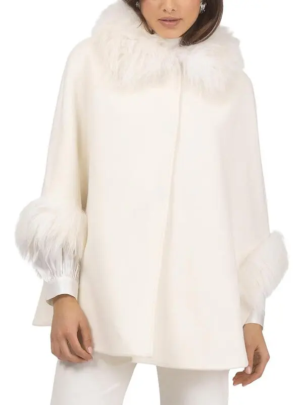Gorski Wool Cape With Lamb Trim - Ivory