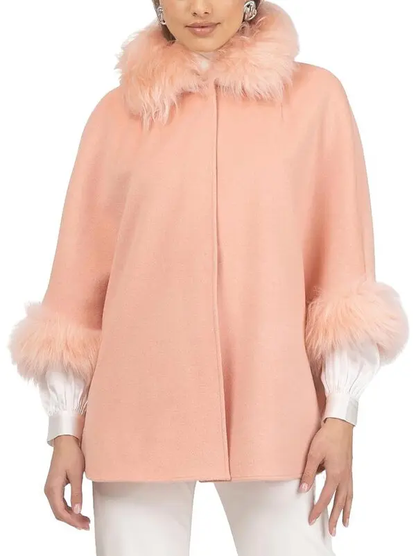 Gorski Wool Cape With Lamb Trim - Light Pink