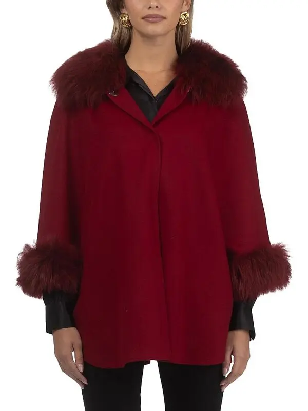 Gorski Wool Cape With Lamb Trim - Wine