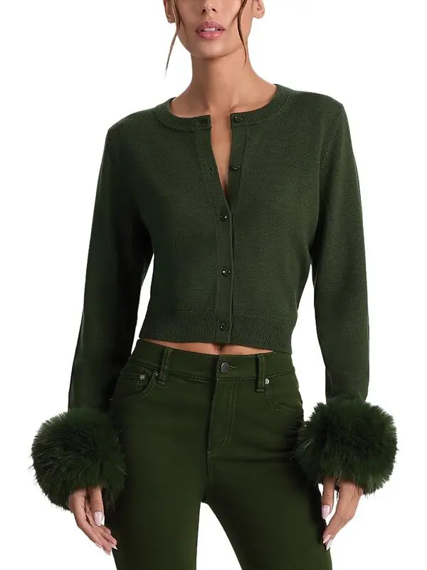 Alice + Olivia Dolly Wool Crewneck Cardigan - Dark Olive