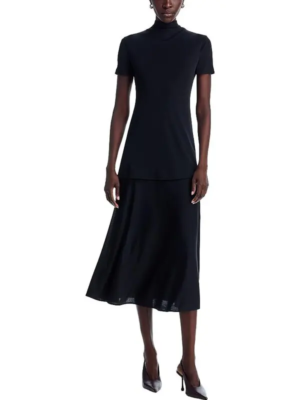 JIL SANDER Tie Neck Drop Waist Dress - Black