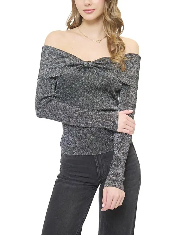 Central Park West Colette Ribbed Lurex Off-the-shoulder Sweater - Black