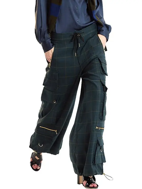 Cynthia Rowley Plaid Cargo Pants - Green Plaid