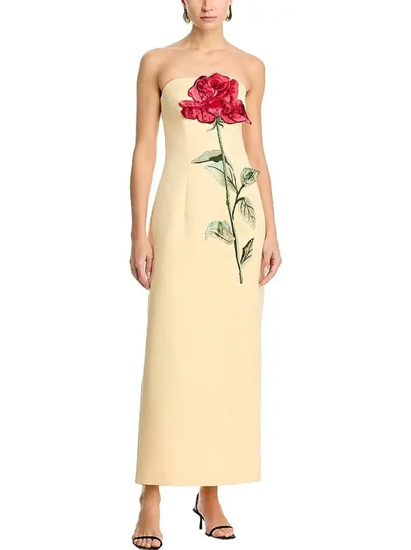 LEO LIN Rayna Applique Rose Maxi Dress Exclusive - Butter