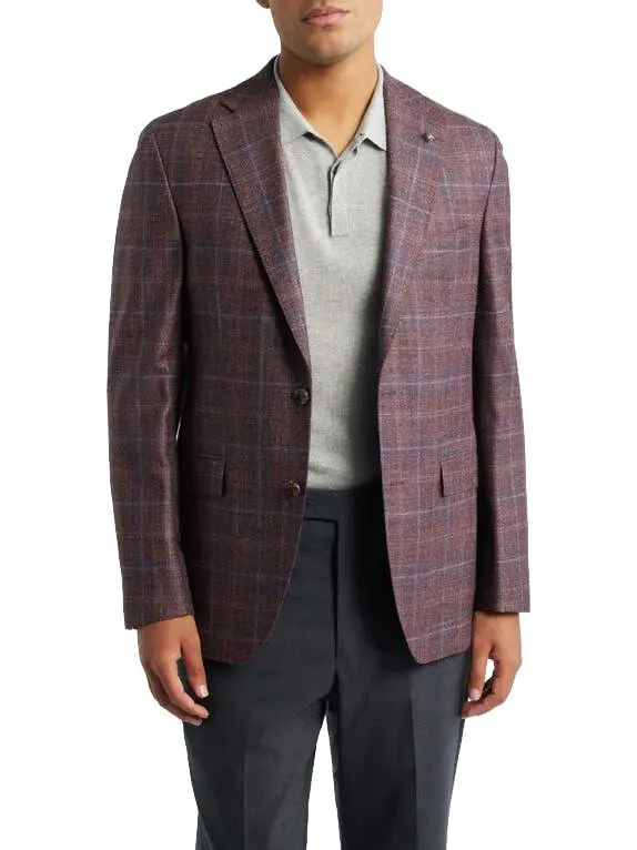JACK VICTOR Mcallen Plaid Wool & Silk Blend Sport Coat - Mauve