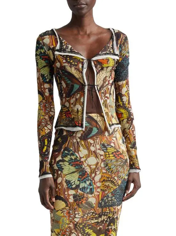 Jean Paul Gaultier Re-edition Butterfly Print Mesh Cardigan - Yellow/multicolor