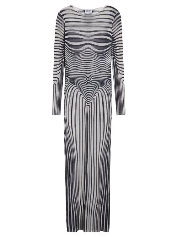 Jean Paul Gaultier Re-edition Body Morphing Trompe L'oeil Mesh Dress - Ecru/navy