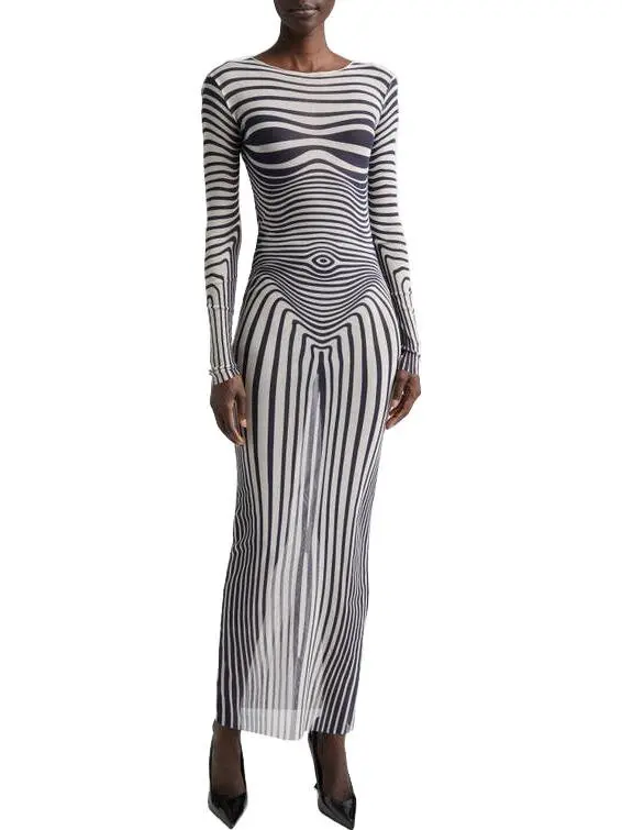 Jean Paul Gaultier Re-edition Body Morphing Trompe L'oeil Mesh Dress - Ecru/navy