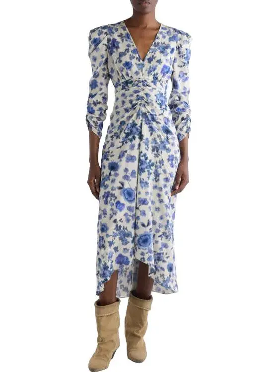 Isabel Marant Albini Floral Ikat Print Silk Dress - Blue