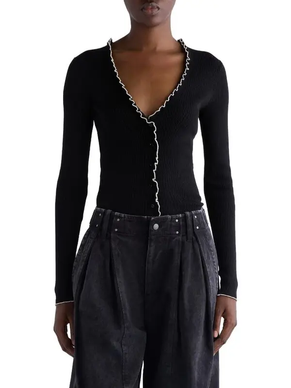 Isabel Marant Izae Silk & Cotton Rib Cardigan - Black