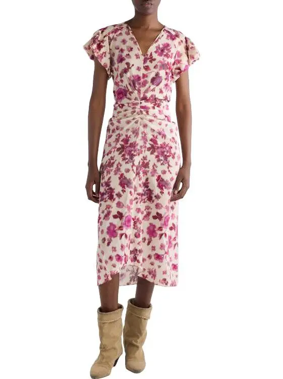 Isabel Marant Terenae Ikat Print Stretch Silk Midi Dress - Pink