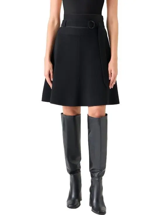 Akris Belted A-line Wool-blend Skirt - Black