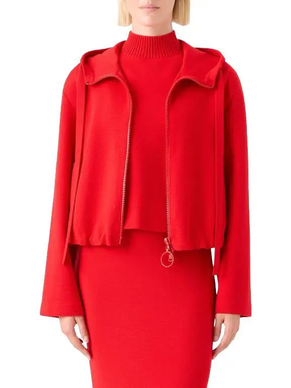 Akris Wool Stretch Knit Hooded Bomber Jacket - Bright Red