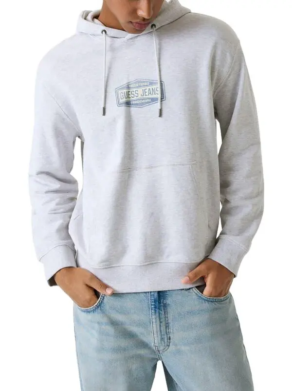 GUESS JEANS Trademark Cotton Fleece Hoodie - Heather Grey