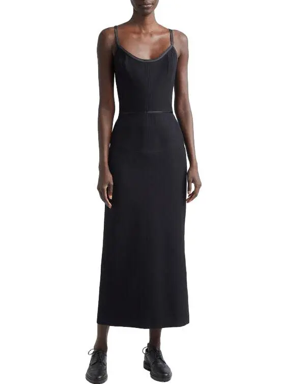 Thom Browne Satin Tipped Whipcord Wool Corset Maxi Dress - Black
