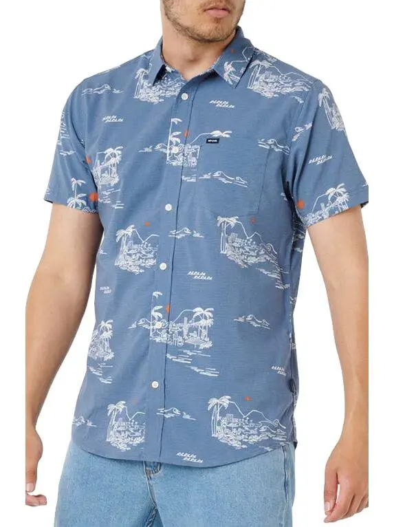 Rip Curl Fun Times Aerotech Short Sleeve Stretch Button-up Shirt - Bluefin