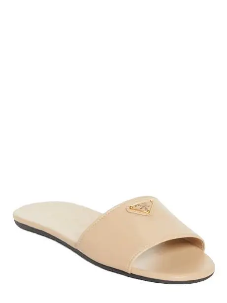 Prada Logo Slide Sandal - Sabbia