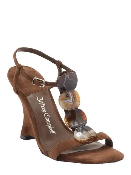 Jeffrey Campbell Palma Ankle Strap Wedge Sandal - Espresso Suede
