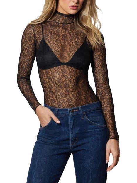 Kiki De Montparnasse Petite Fleur Ls Turtleneck Top - Black