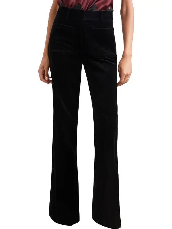REISS Myrtle Cotton Velvet Flare-leg Pants - Black