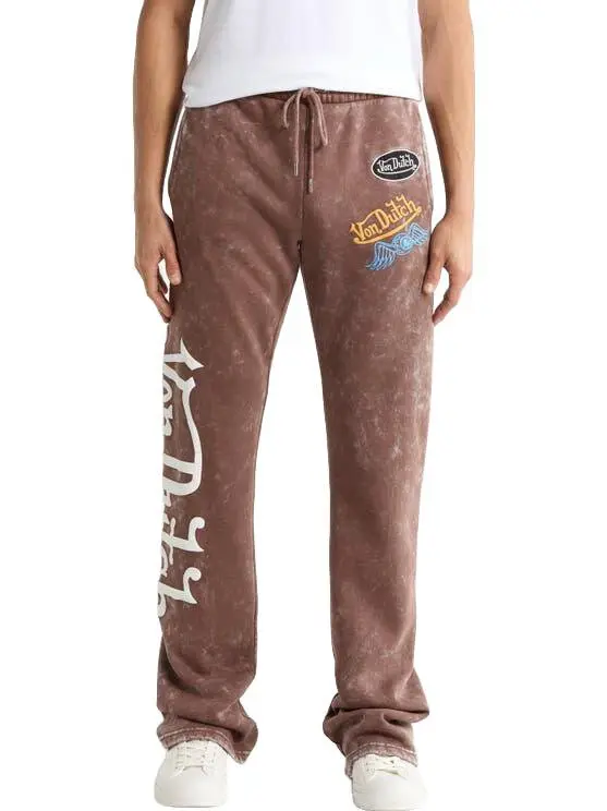 VON DUTCH Mineral Wash Fleece Drawstring Pants - Sepia Stone Mineral Wash
