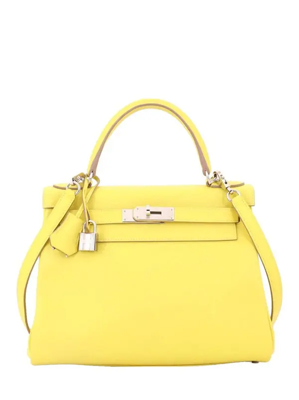 HERMES Kelly Handbag Yellow Evercolor With Palladium Hardware 28 - Lime