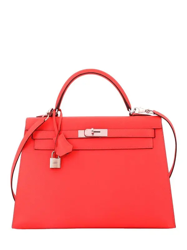 HERMES Kelly Handbag Red Epsom With Palladium Hardware 32 - Rouge Pivoine