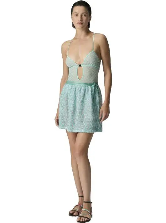 Missoni Zigzag Mesh Pareo Mini Skirt With Sequins - Light Blue