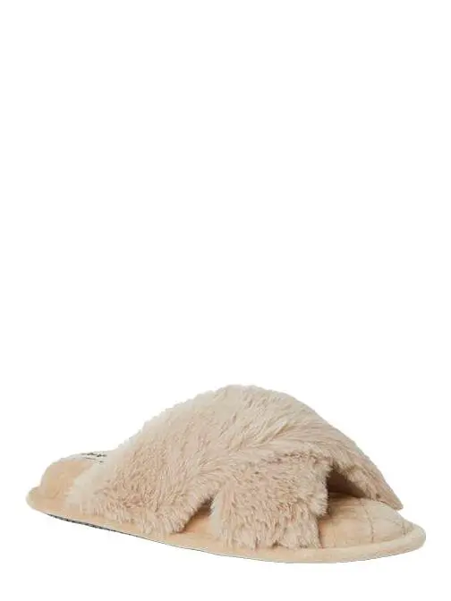 DEARFOAMS Jessica Furry Crossband Slippers - Latte