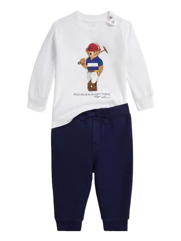 Ralph Lauren Polo Bear Long-sleeve Top & Joggers Set - White