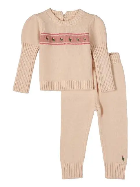 MINIMOI Tulips Cotton Knit Legging Set - Pink Multi