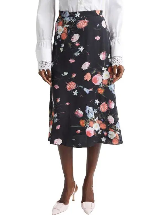 Erdem Floral A-line Crepe Midi Skirt - Dutch Flower Painting Black