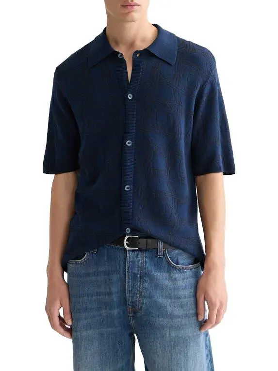 Scotch & Soda Tone-on-tone Jacquard Short Sleeve Button-up Knit Shirt - Horseshoes Infinity