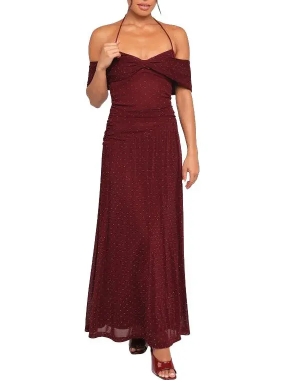 PETAL & PUP Mayven Dot Halter Neck Gown - Burgundy