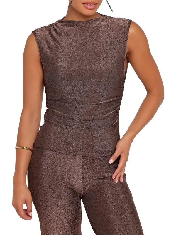 PETAL & PUP Nissa Metallic Sleeveless Top - Bronze