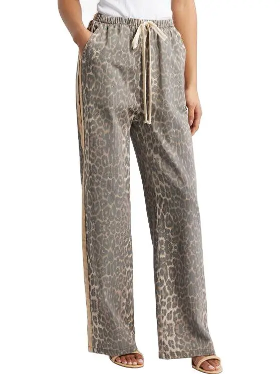 PETAL & PUP Fletcher Print Racer Stripe Drawstring Jeans - Leopard