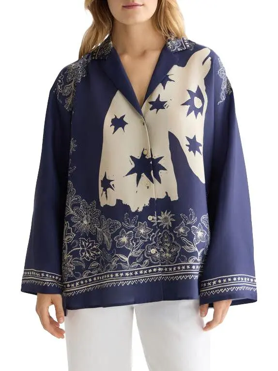 Scotch & Soda Relaxed Fit Mixed Print Shirt - Horse Bandana Dress Blues