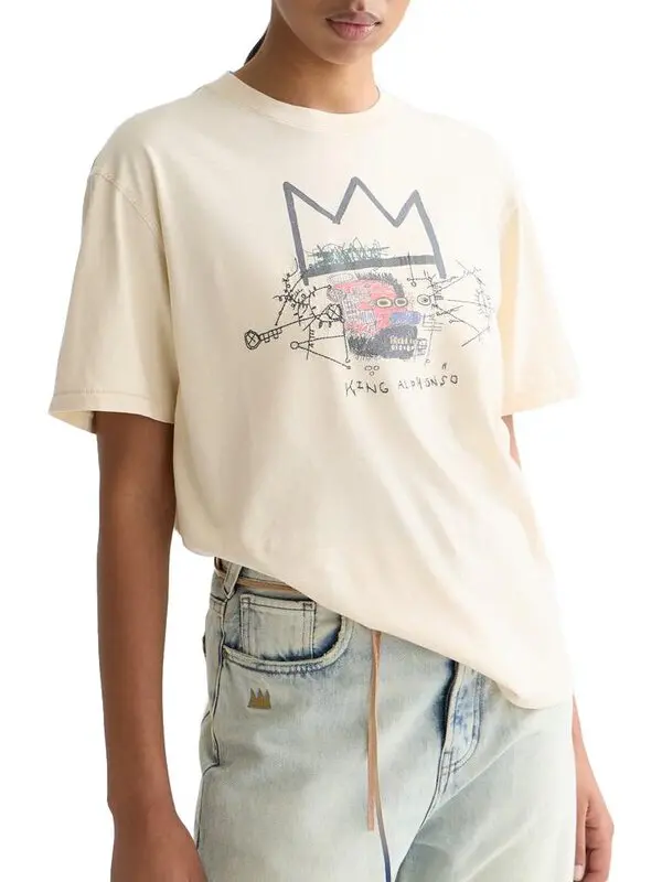 Scotch & Soda X Basquiat Embroidered Cotton Graphic T-shirt - Eggnog